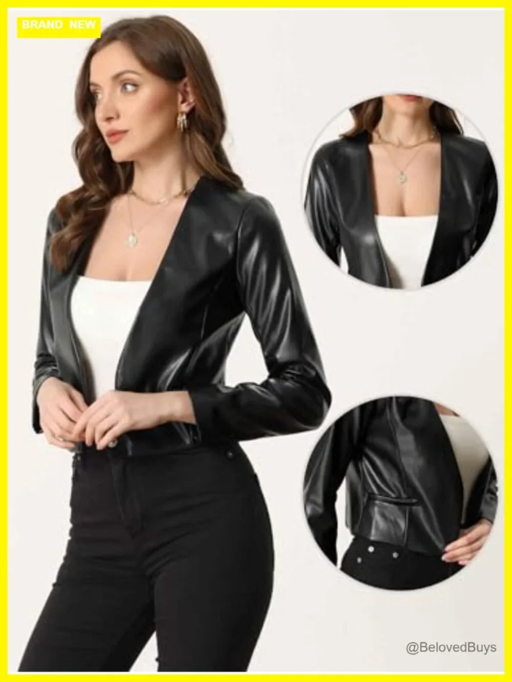Jackets & Coats | Collarless Open Front Crop Faux Leather Moto Jacket ...